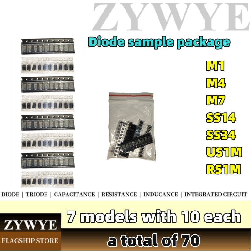 1n4007 M1 M4 M7 SS14 SS34 US1M RS1M SMA Sample Pack 7 Types Each 10 Patches Diode Pack | Shopee ...