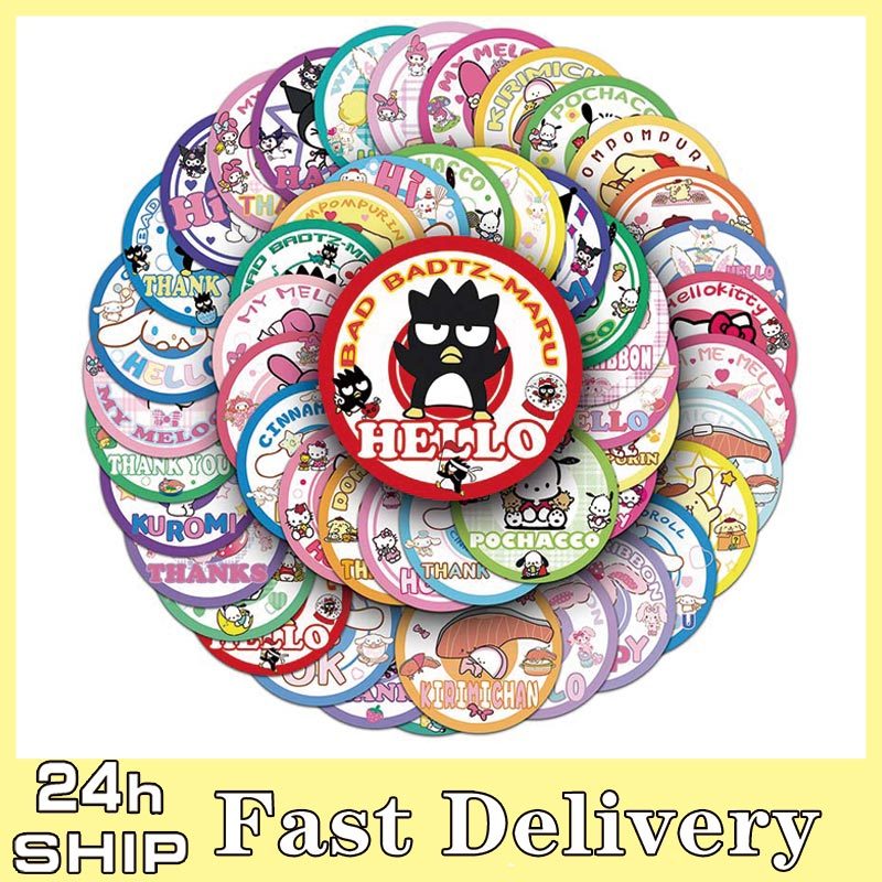 50PCS Sticker Round Sanrio Badge Cartoon Waterproof Decal Kuromi ...
