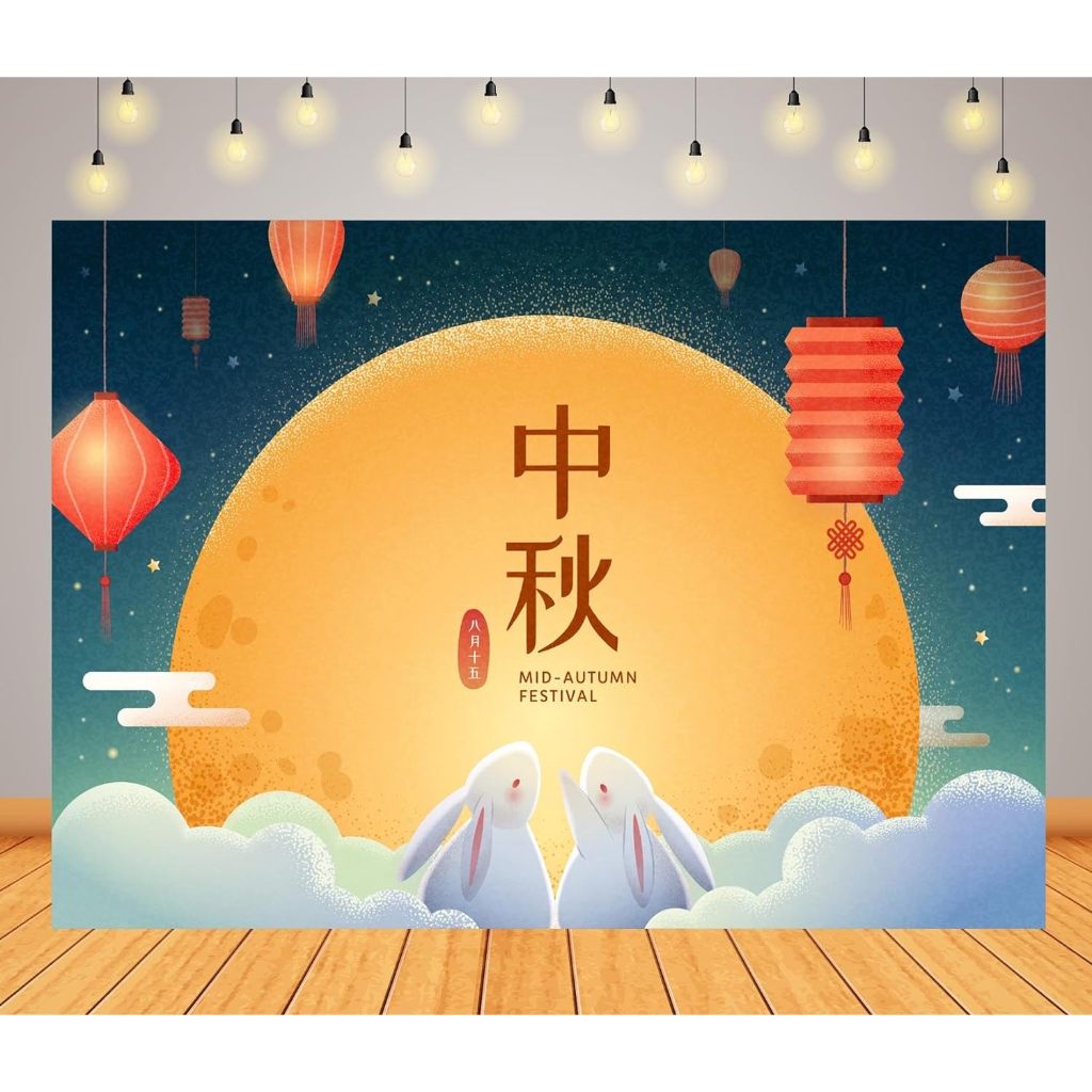 7x5ft Fabric Mid Autumn Festival Backdrop Moon Festival Lanterns Rabbit ...