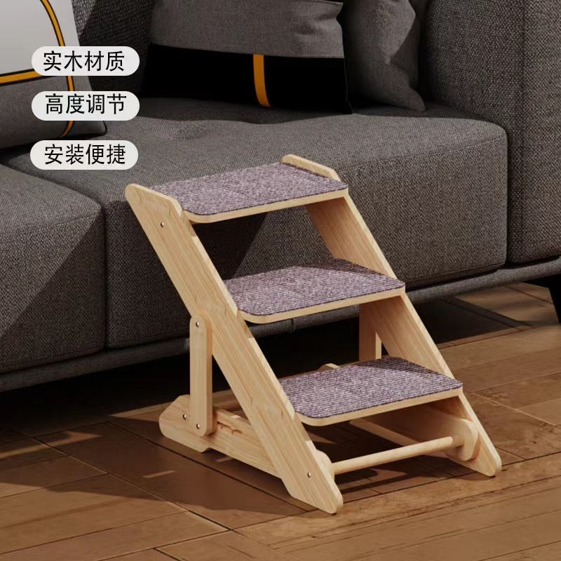 Wooden Dog Stairs/Steps - Collapsible 3-Step Pet Stairs and Ramps for ...