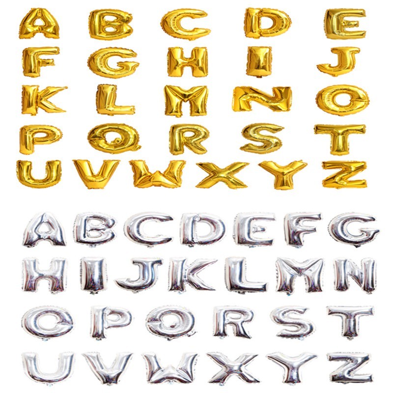 Gold Silver 16 inch Letter aluminum foil Balloons Name Alphabet Balloon ...