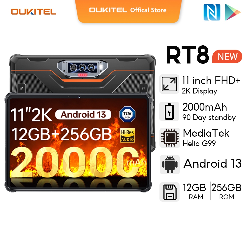 OUKITEL RT8 11” 2K Tablet 12GB+256GB 20000mAh Battery MTK G99 48MP+48MP ...