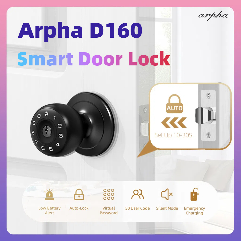 Arpha Cylindrical Smart Door Lock Password Key Knob Lock Set High Quality | Shopee Singapore