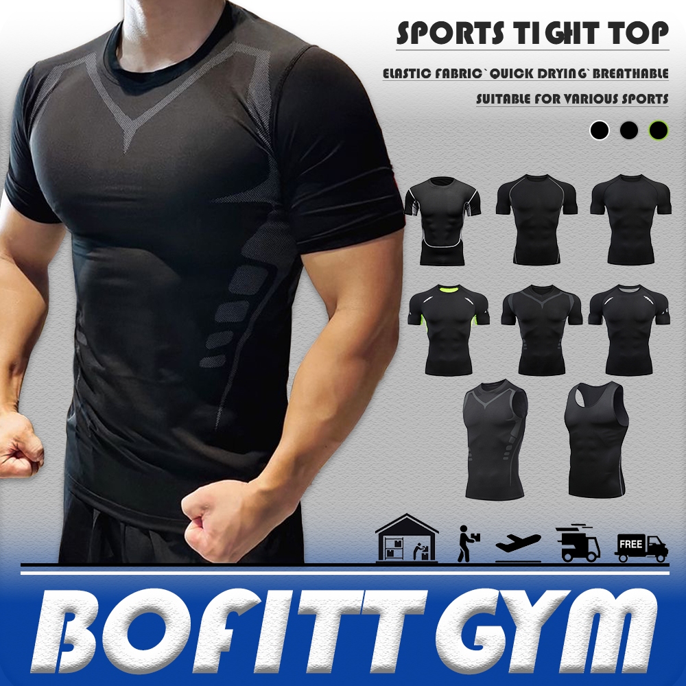 BOFITTGYM Men Compression Short Sleeve Tops Dry Fit Fitness Breathable ...