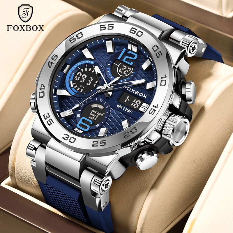 FOXBOX Watch For Men original Dual Display Waterproof Silicone Strap ...