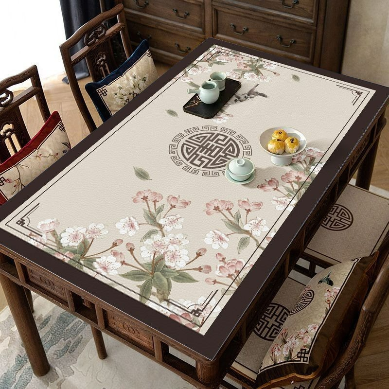 Elegant Chinese Painting PU Leather Tablecloth Waterproof and Anti ...