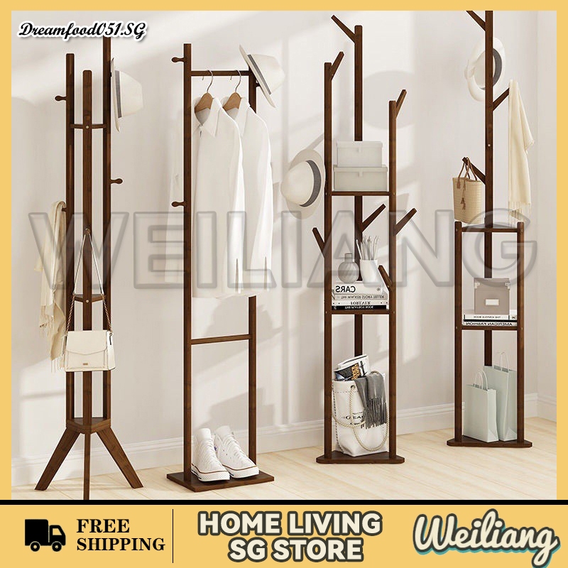 Floor Solid Triangle 5 Wood LY Coat Stand 8 Hooks Home Storage Clothes ...