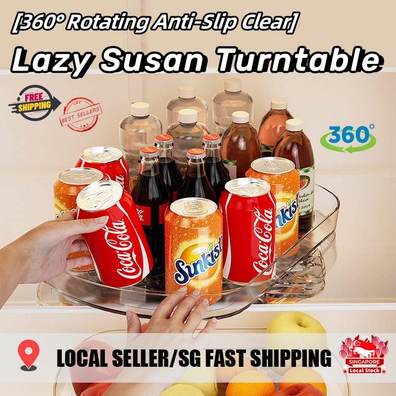SG STOCK Fridge Lazy Susan Turntable 360°Rotating Sauce Rack Fruit ...