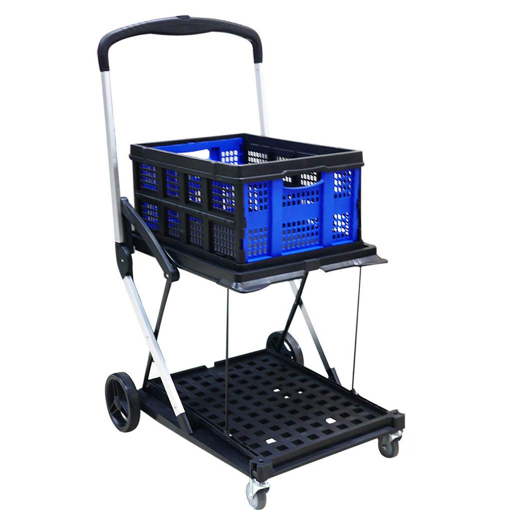 Folding Shopping Cart, Two Tier Collapsible Cart with One Crate, Heavy ...