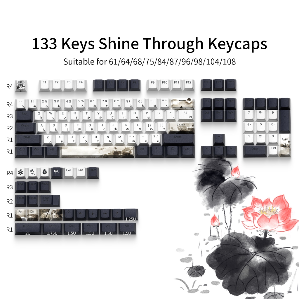 Xvx Lotus Japanese Key Cap Pbt Keycaps Cherry Profile Double Shot Key Cap Heat 133 Key
