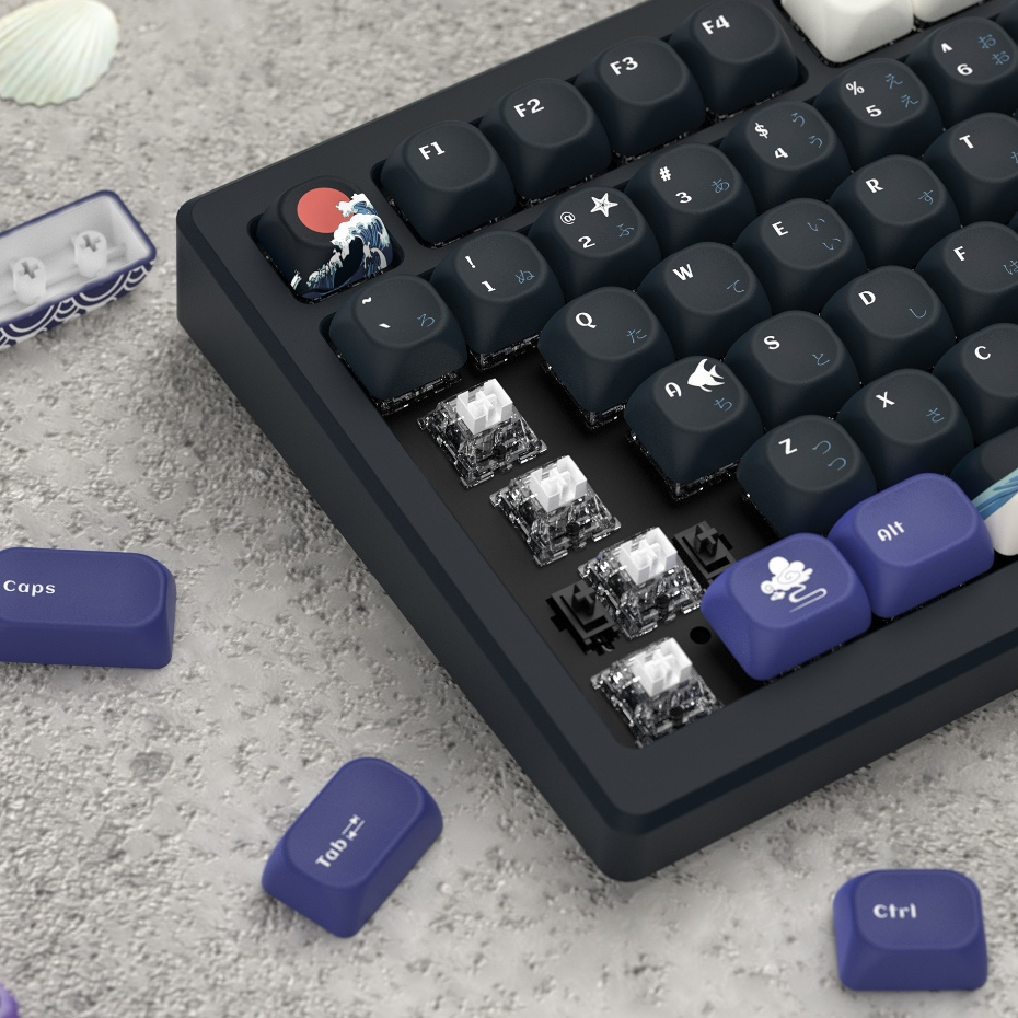 WOMIER 134 Keys MOA Profile Black Coral Sea PBT Keycaps Custom Dye Sub ...