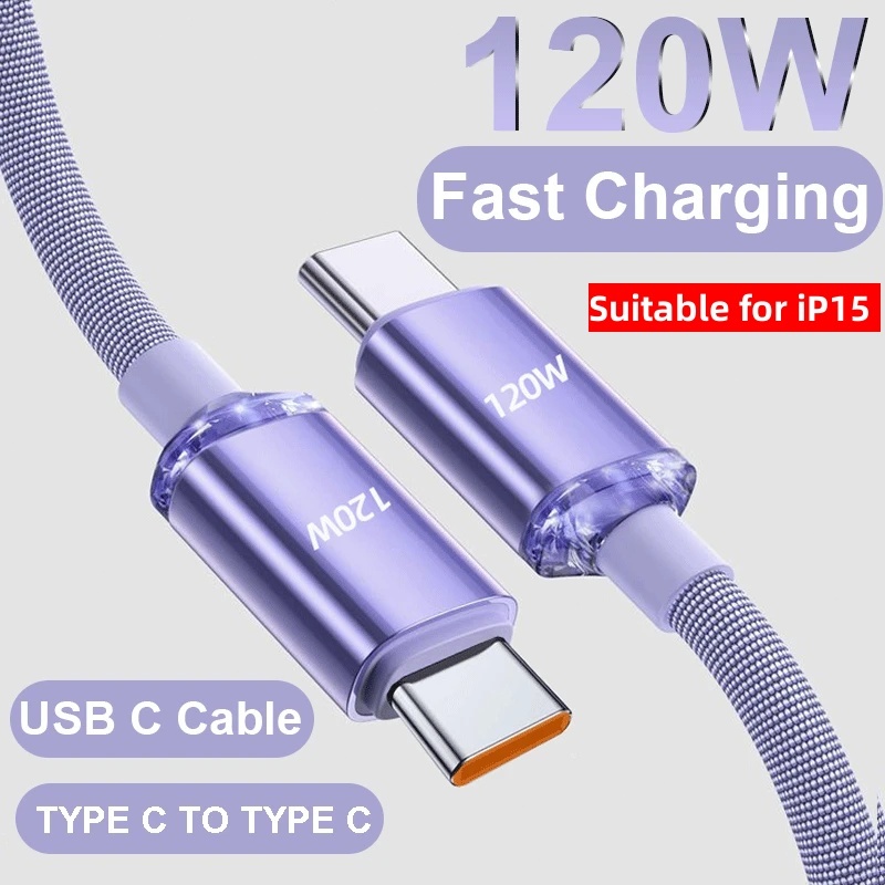 120W USB Type C Cable 6A Super Fast Charging Cable For iP15 Xiaomi ...