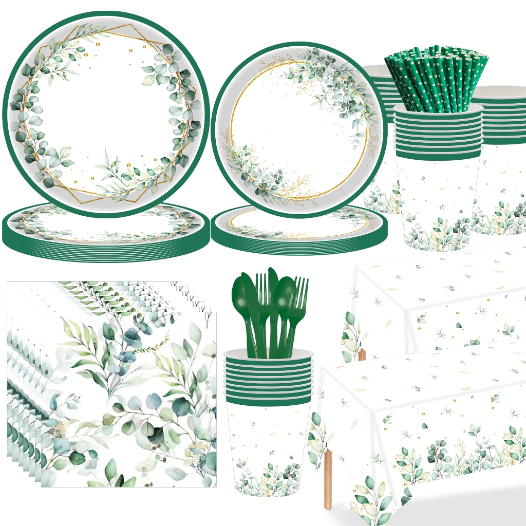 Eucalyptus Leaf Tableware Wedding Christmas Halloween Party Paper Plate ...