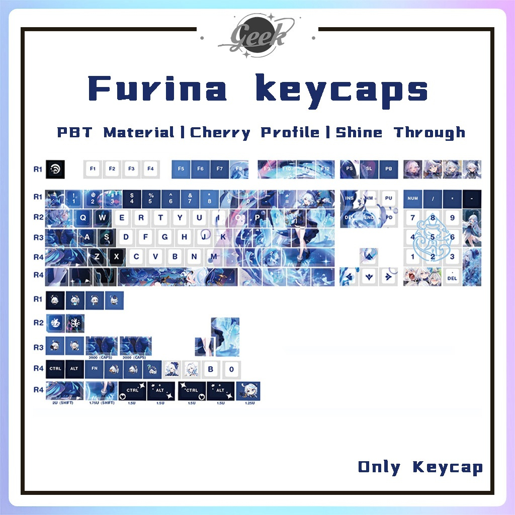 Genshin Impact Furina Keycaps PBT Dye-sub Cherry Profile Keycap Custom ...
