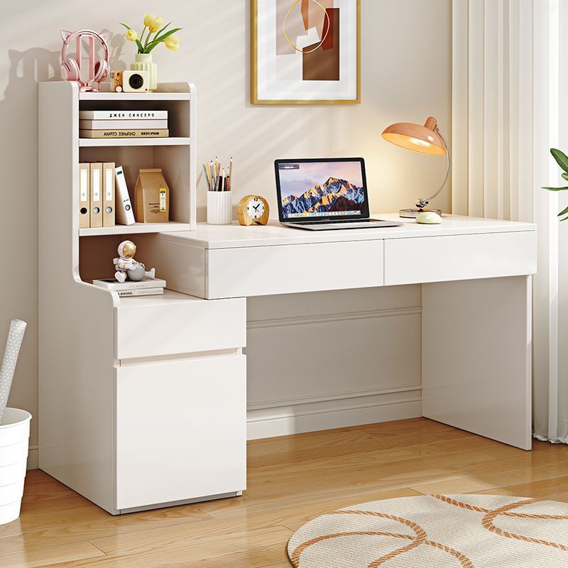 Solid Wood Study Table With Book Cabinet Adjustable Computer Table ...