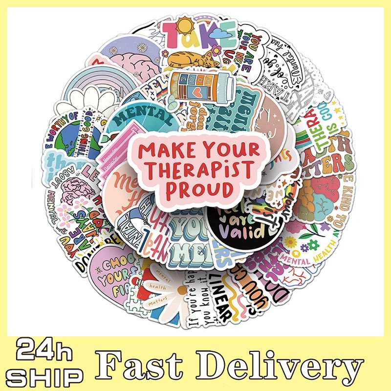 50PCS Mental Health Motivational Phrase Stickers Cartoon Decals DIY ...