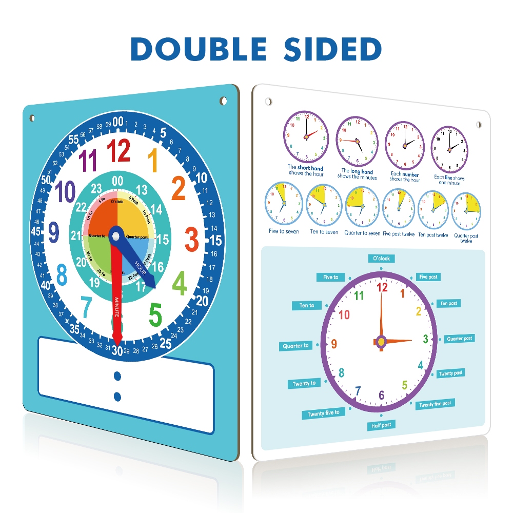 Write & Wipe Teaching Demonstration Clock Telling Time Learning Clock ...