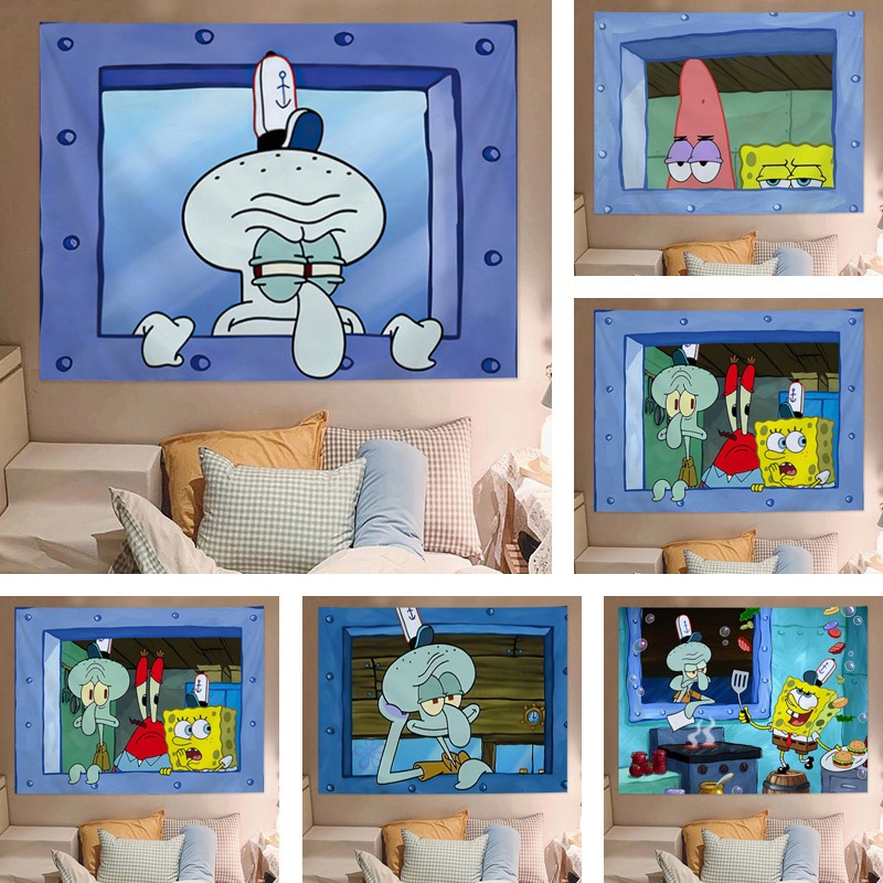 SpongeBob & Octopus Cartoon Hanging Tapestry for Creative and Funny ...