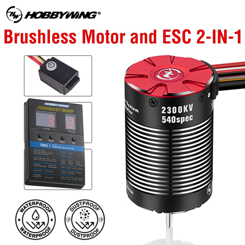 HobbyWing RC Brushless Motor and LED Program Card Box Esc Combo 2-IN-1 ...