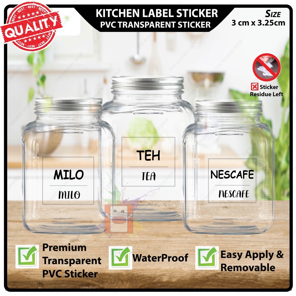 Kitchen Sticker Label Waterproof Pantry Spice Label Oilproof Glass Jar ...