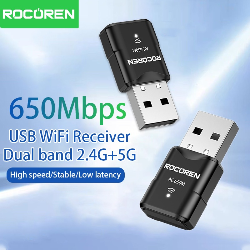 Rocoren USB WiFi Adapter Desktop PC 650Mbps 5G 2.4G Receiver Dongle ...