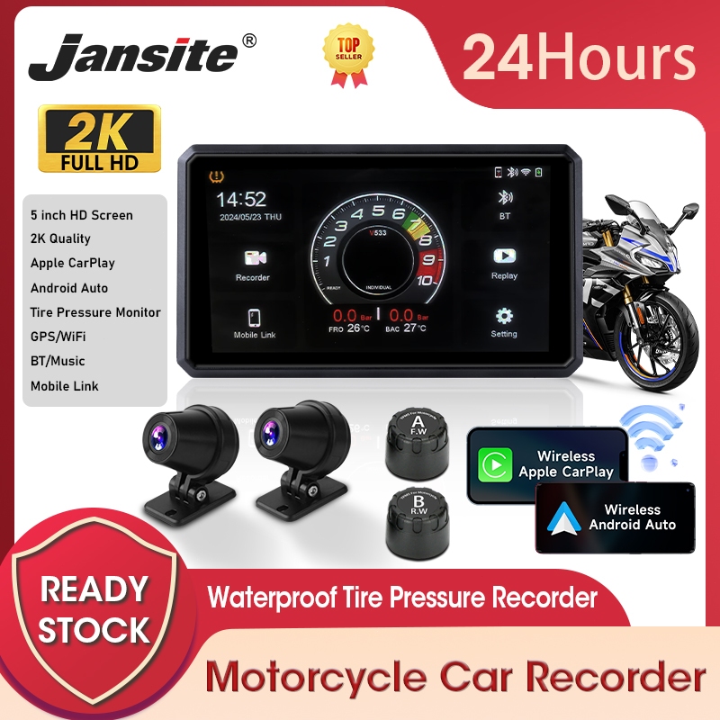 Jansite 5 Inch Motorcycle Navigator Wireless Apple CarPlay Dual ...