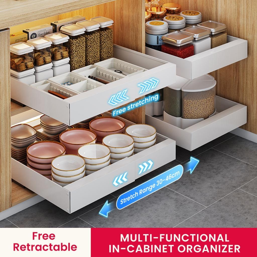 Kitchen drawer style pull basket cabinet double layer bowl and dish ...