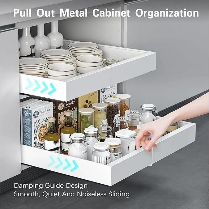 Kitchen drawer style pull basket cabinet double layer bowl and dish ...