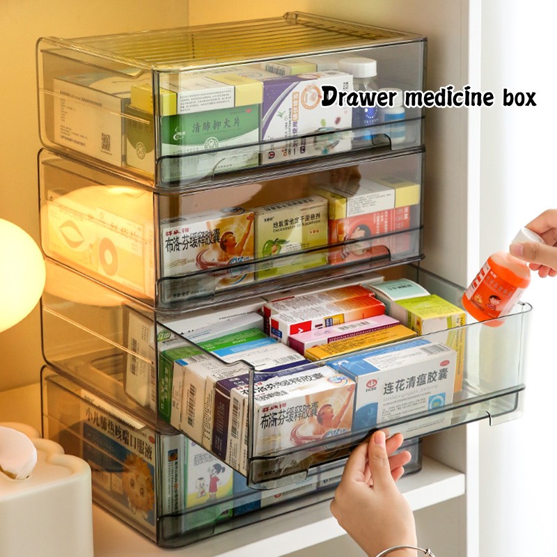 Transparent Visible Medicine Box Drawer Style Stackable Household High ...