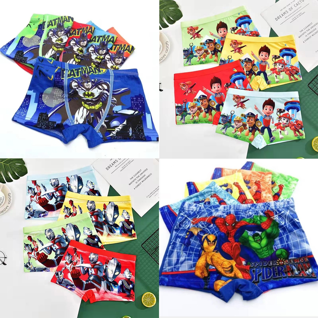 4 PACK Kids Boys Cartoon Underwear Spiderman Ironman Superhero Boxer ...