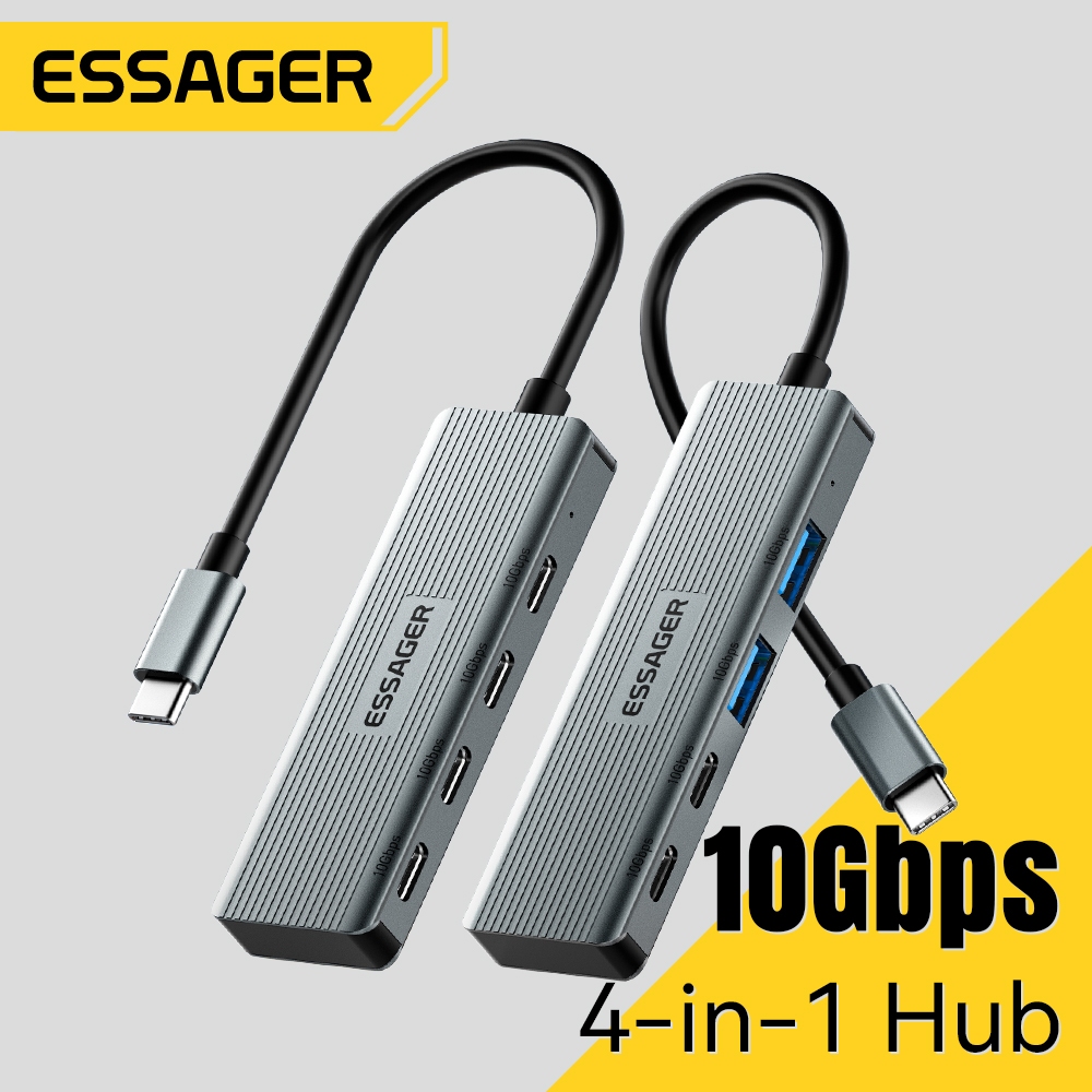 ESSAGER Aluminum alloy 4-in-1 hub Type-C interface USB3.2support10Gbps ...