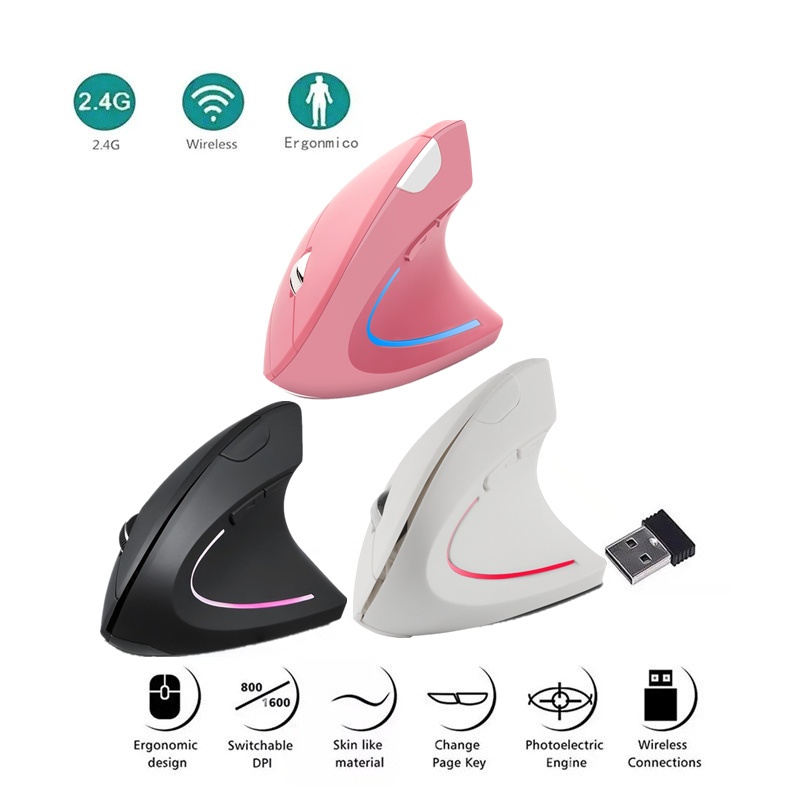 Ergonomic Vertical Mouse Wireless Mouse USB Optical 1600 DPI Mouse 2 ...