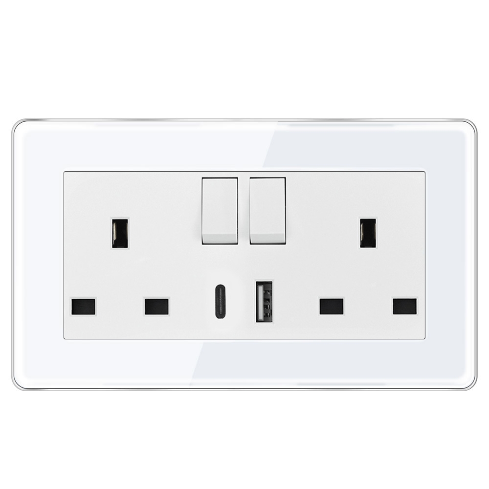 VISWE wall socket usb c wall socket double socket 3 pin socket 13amp ...
