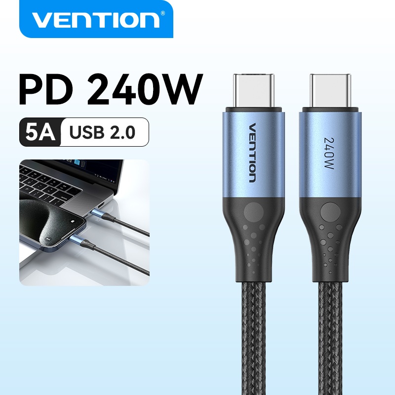 Vention Type C Cable PD 240W Cable Cotton Braided 480Mbps Fast Charging ...