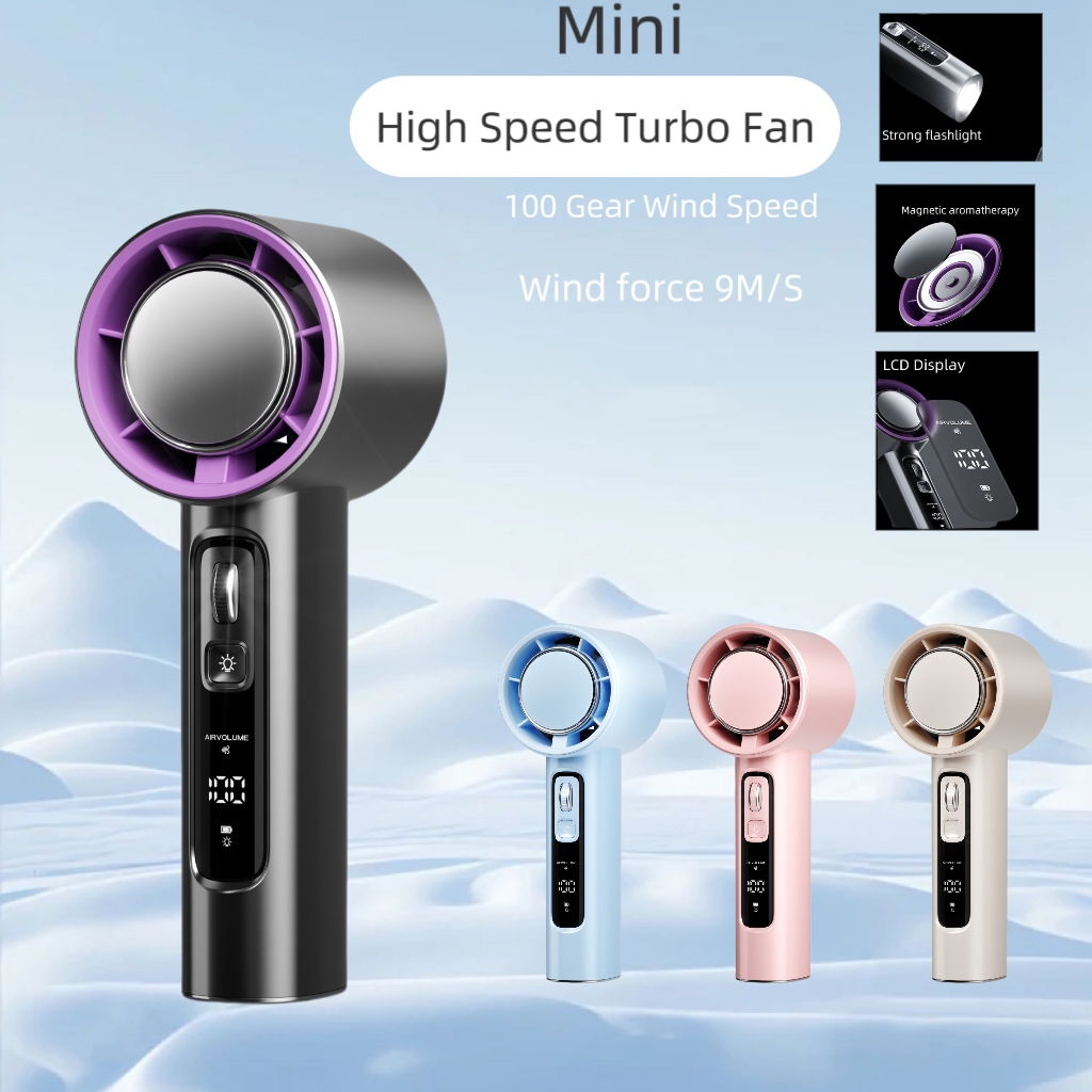 High Speed Mini Handheld Fan 100Gear wind speed display Battery ...