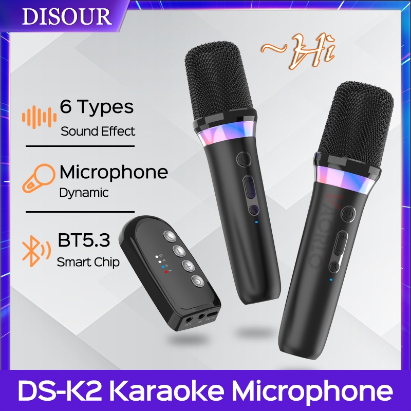 DISOUR DS-K2 Bluetooth 5.3 Wireless Dynamic Handheld Microphones RGB ...