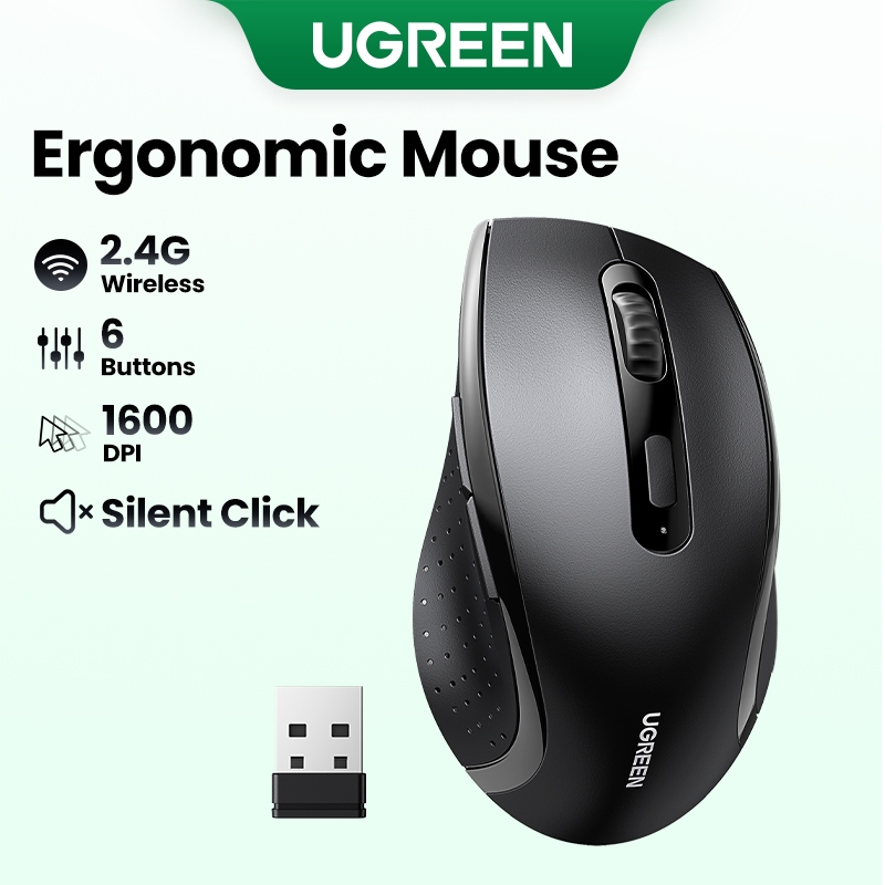 Ugreen 2.4G Wireless Full Size Ergonomic Low Noise Click Mouse for ...