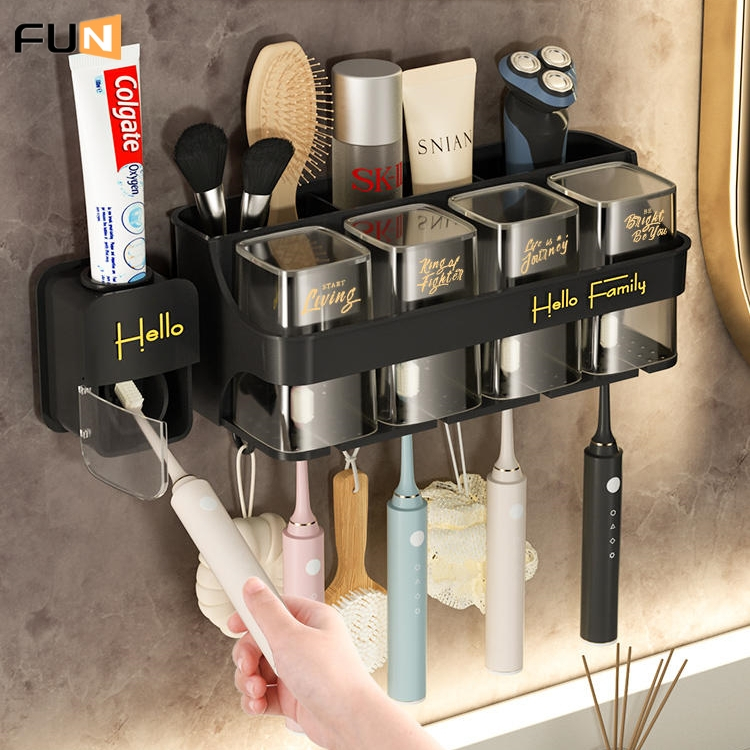 [FUN] Toothbrush Holder Black Nail-Free Bathroom Shelf 2 Cups/3 Cups/4 ...