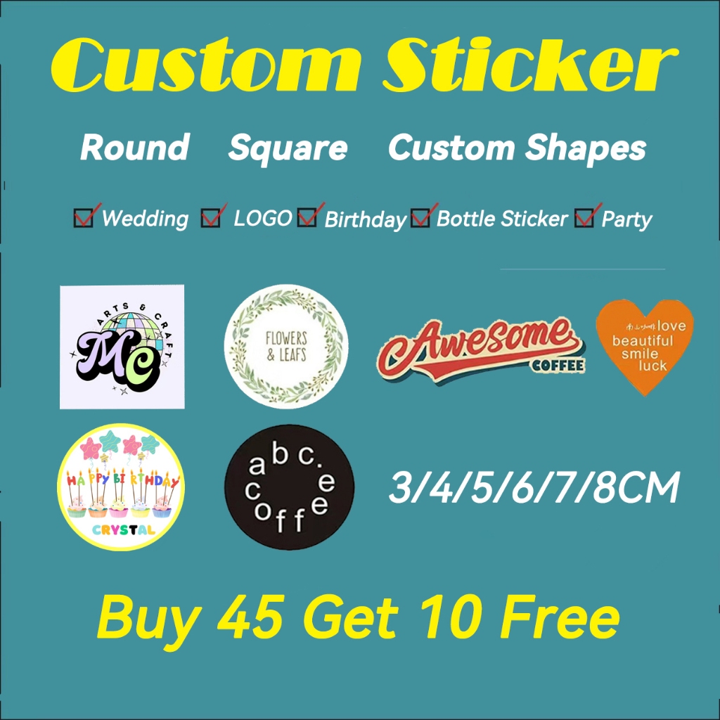 【Buy 45 Get 10 Free】Custom Sticker - LOGO/Thank You Sticker Label ...