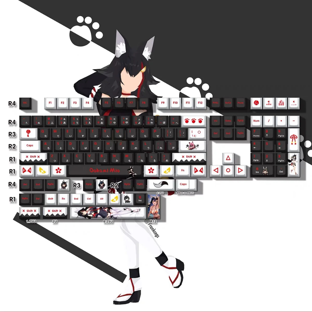 132 Keys Ookami Mio keycaps PBT Vtuber Hololive Key Cover DYE ...