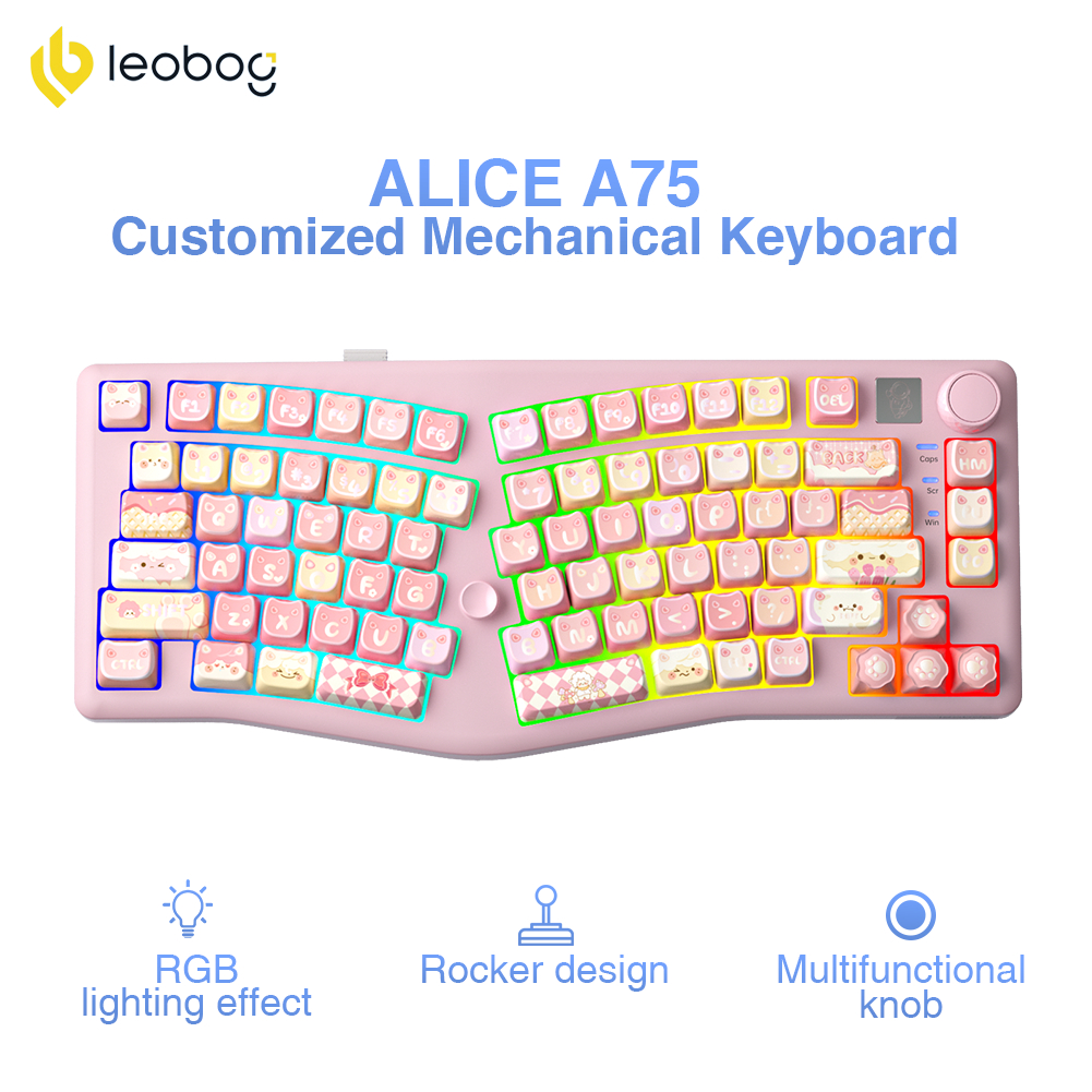 AULA LEOBOG A75 Ergonomic Keyboard 83 keys Wired/2.4G/BT RGB Hot-swap with knob, Joystick ...
