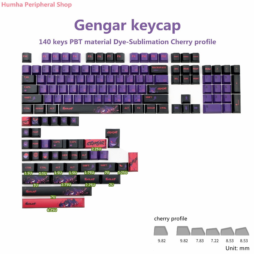 Humha Gengar keycap 140 keys PBT material Dye-Sublimation Cherry ...