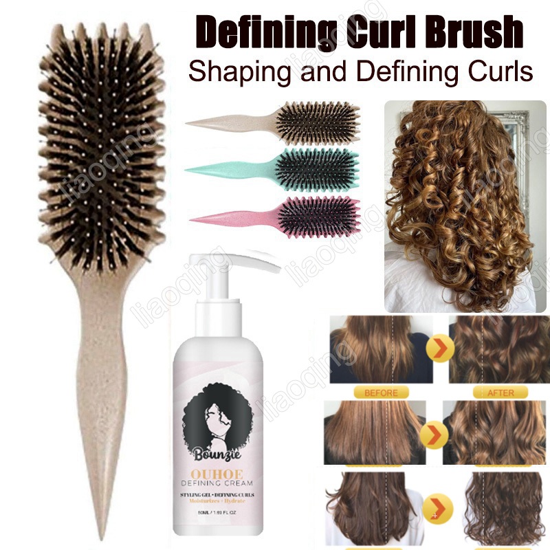 Curl Brush with Curl Defining Cream For Curly Hair Reduce Hair Pulling ...