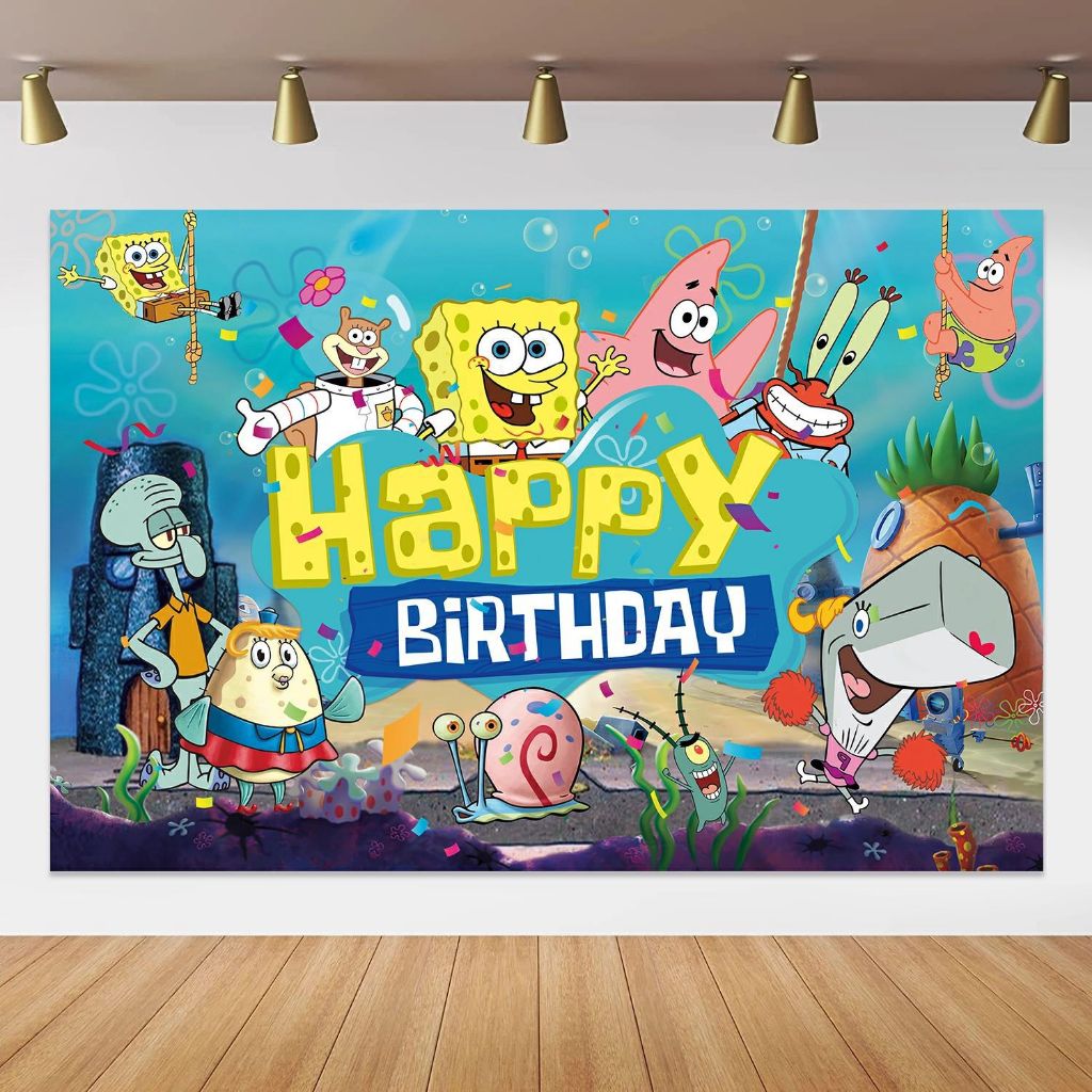 Spongebob Birthday Banner Backdrop Decor Pineapple House Seabed ...