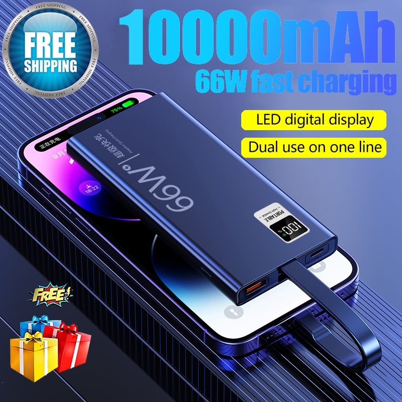 Portable power bank 10000mAh battery 66W super fast charging with built ...