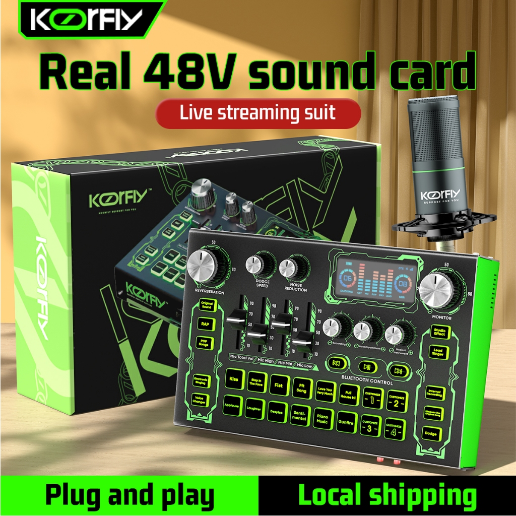 2025 KoorFly Sound Card KF01 Mixer Capacitance Microphone Set Eliminate Original Songs and ...