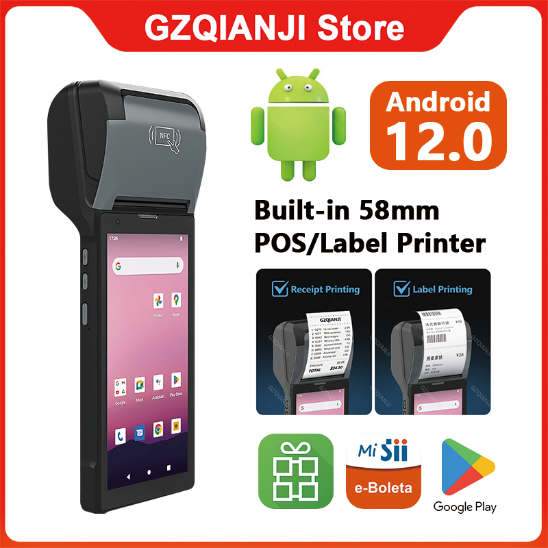 Handheld 4G Android 12 POS PDA Scan and print integrated smart terminal 58mm Receipt and label ...