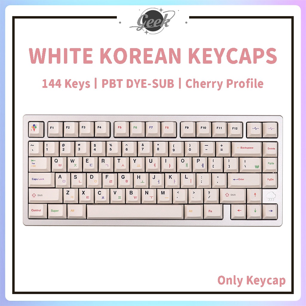 White Korean Keycaps PBT Dye-sub Cherry Profile Keycap Custom Keycaps ...