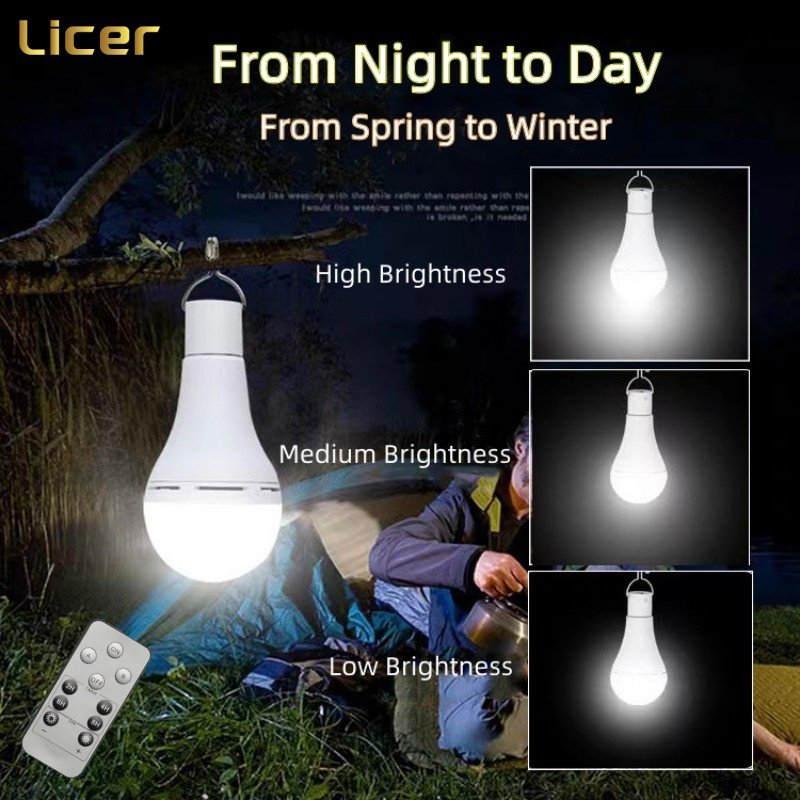 Licer LED Solar Bulb Light Remote Control Dimming Portable Emergency ...