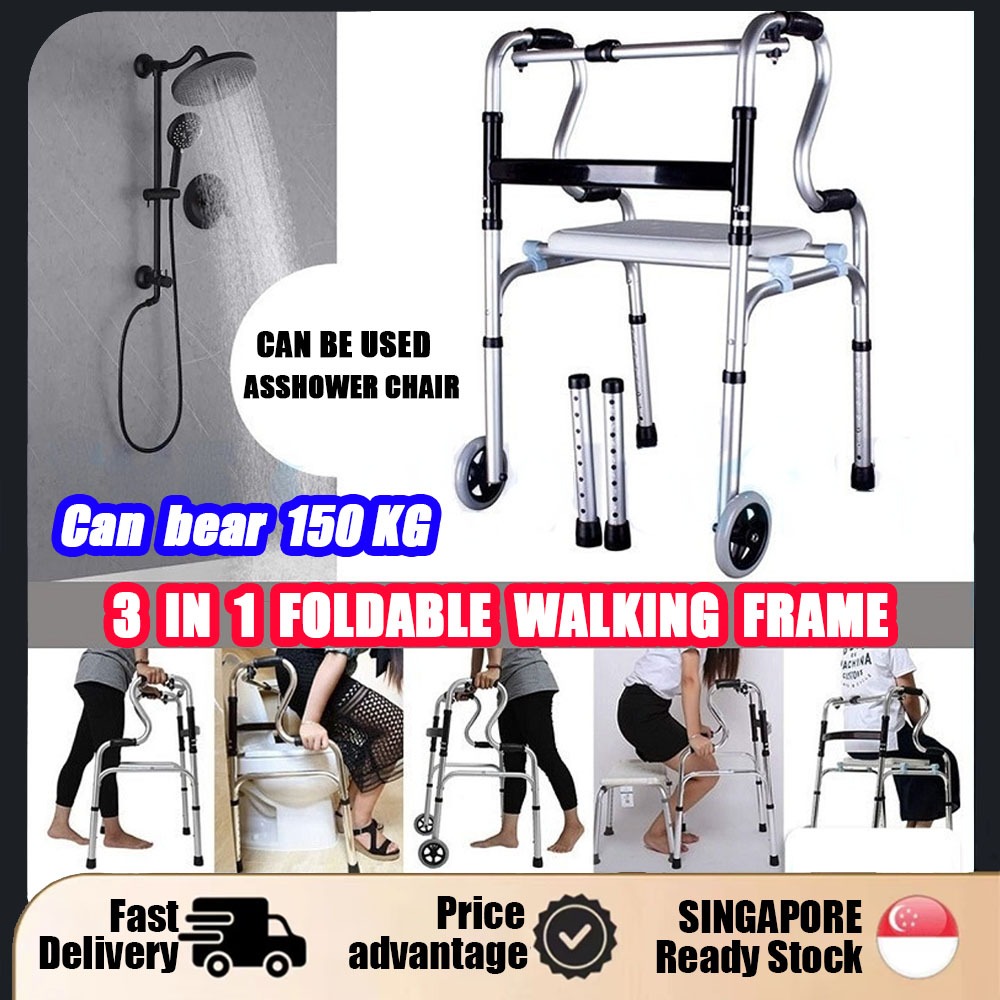 🇸🇬 Ready Stock 3 in 1 Height Adjustable Elderly walking Frame stick ...